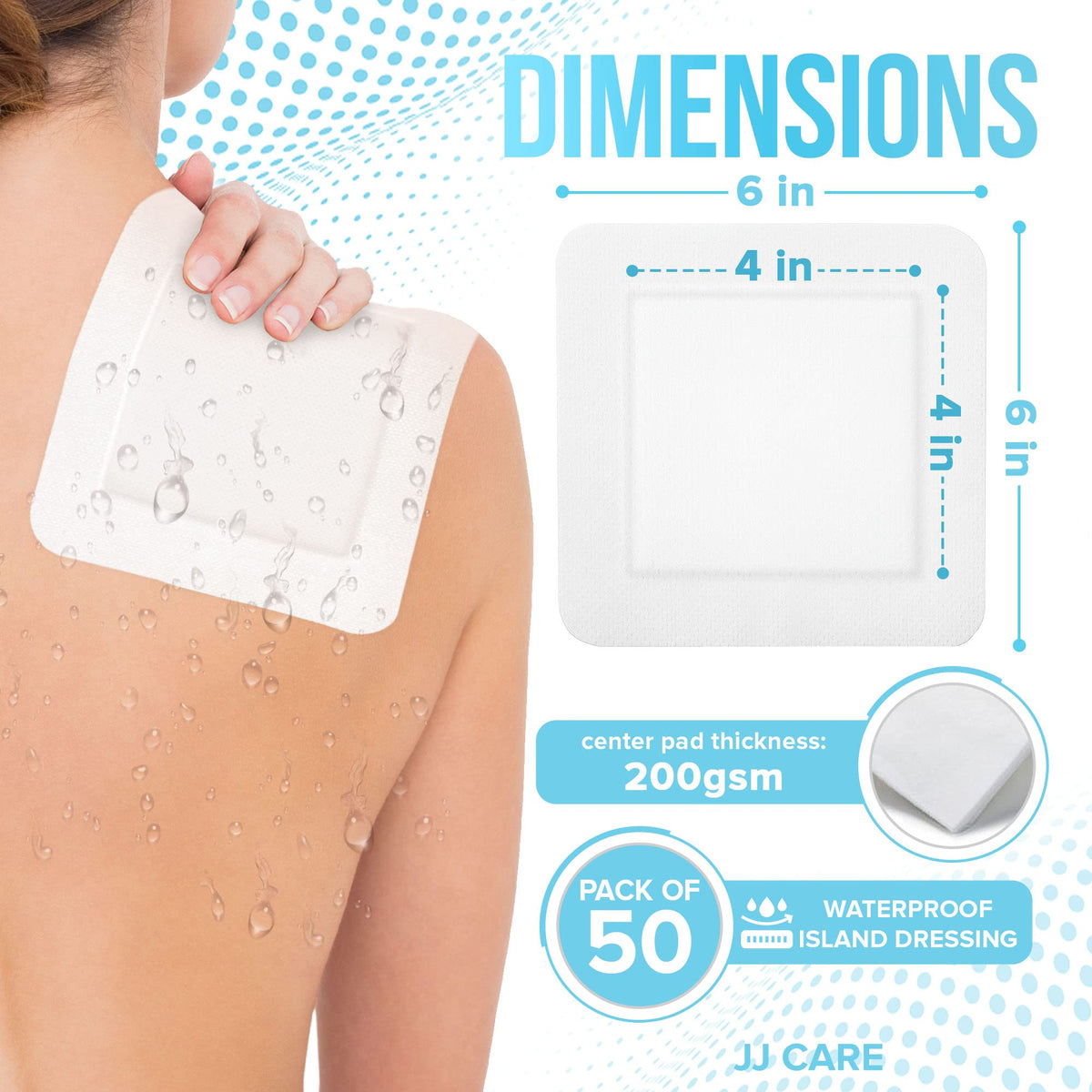 JJ CARE Waterproof Adhesive Island Dressing [Pack of 50], 6” x 6” Ster – JJ CARE USA