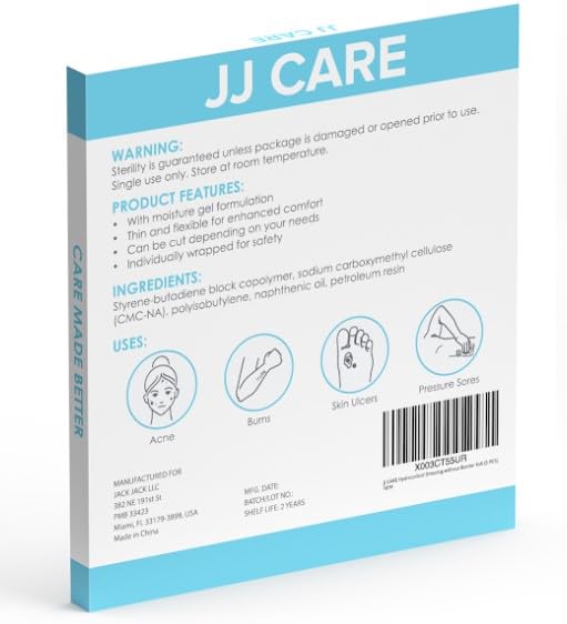 JJ CARE Hydrocolloid Dressing 6x6 [Pack 5], 0.8MM Thick Large Hydrocol ...