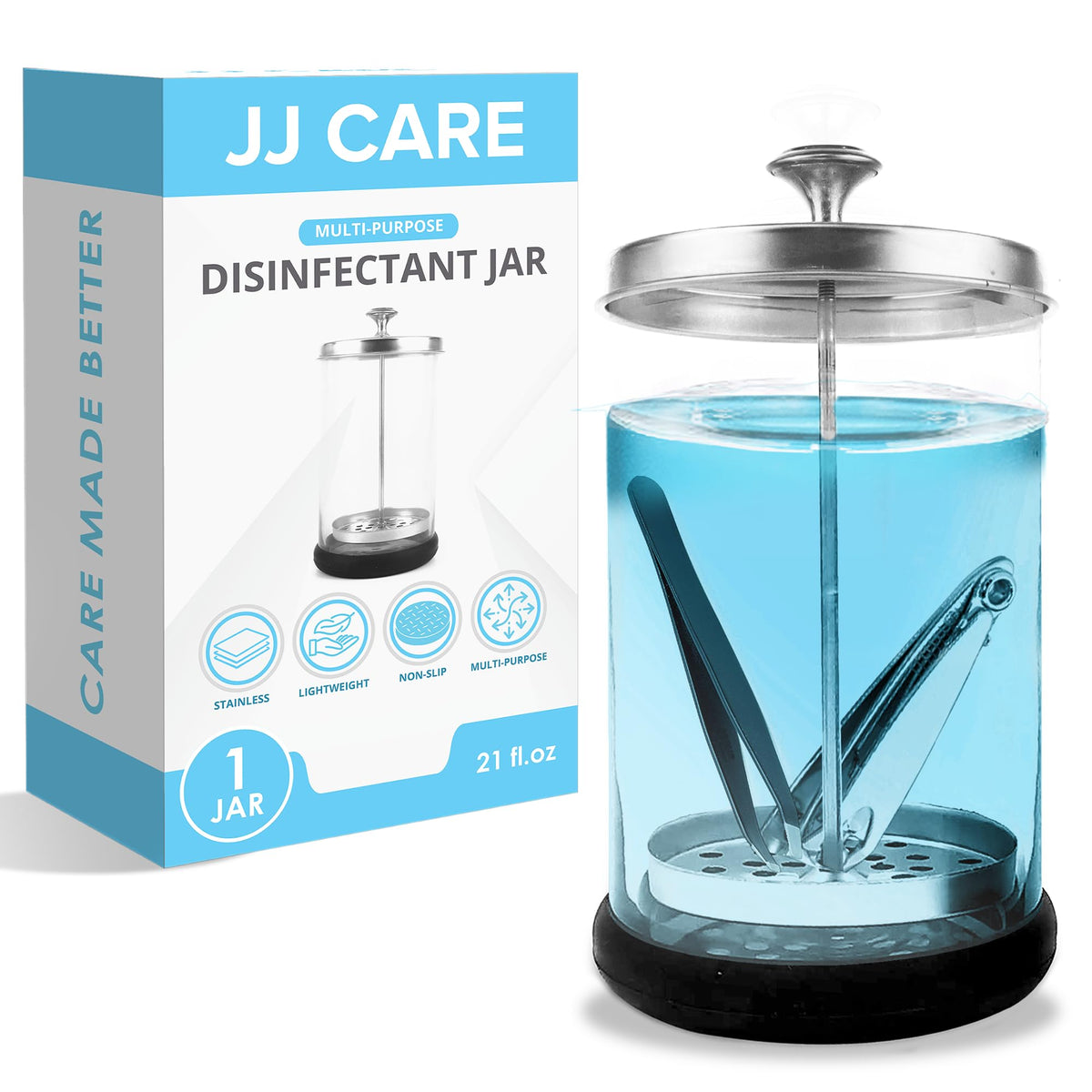 JJ CARE Disinfectant Jar (21oz) - Barber Jar Glass, Sanitizer Disinfec ...