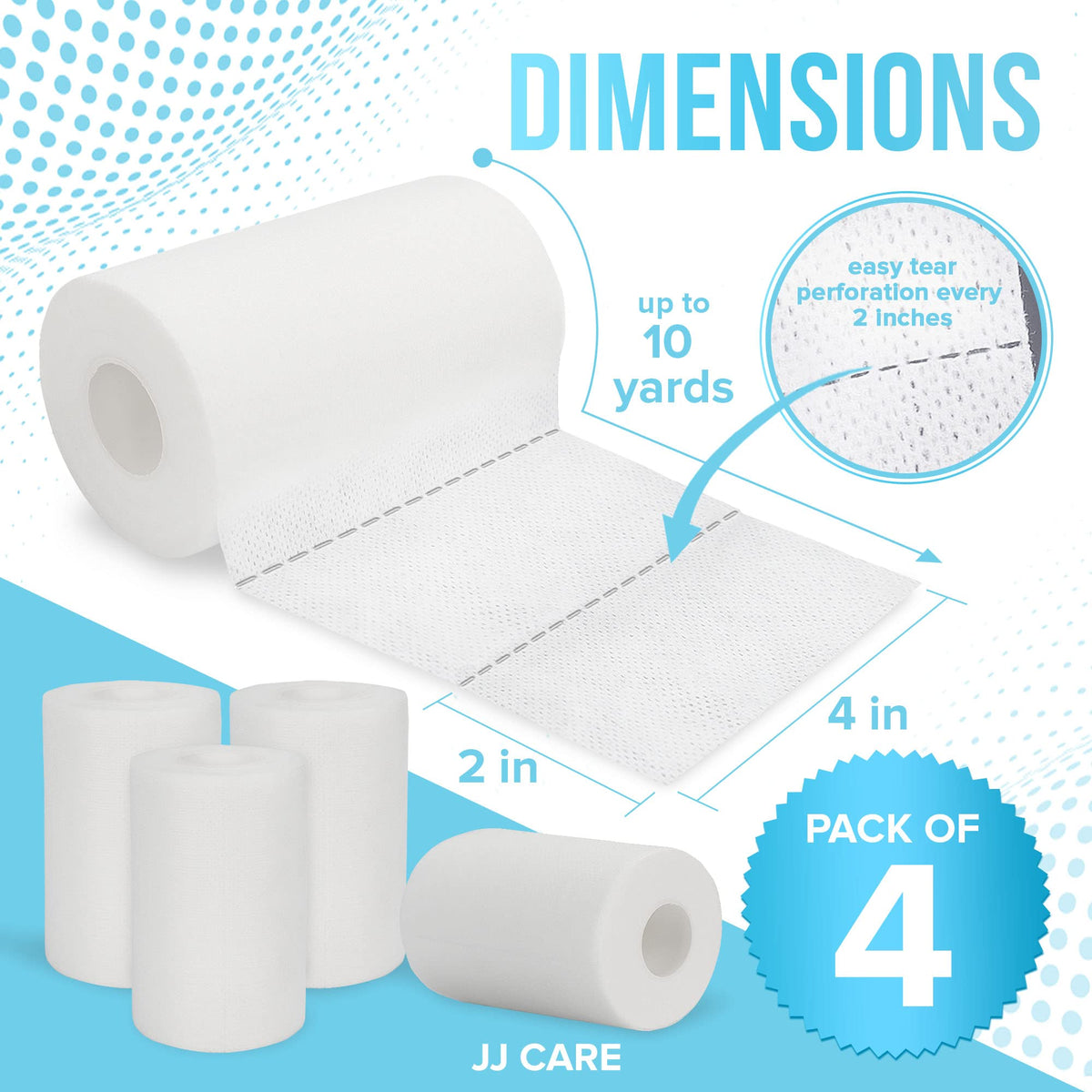 JJ CARE Soft Surgical Tape [Pack of 4], 4” x 10 Yards Soft Cloth Medic ...