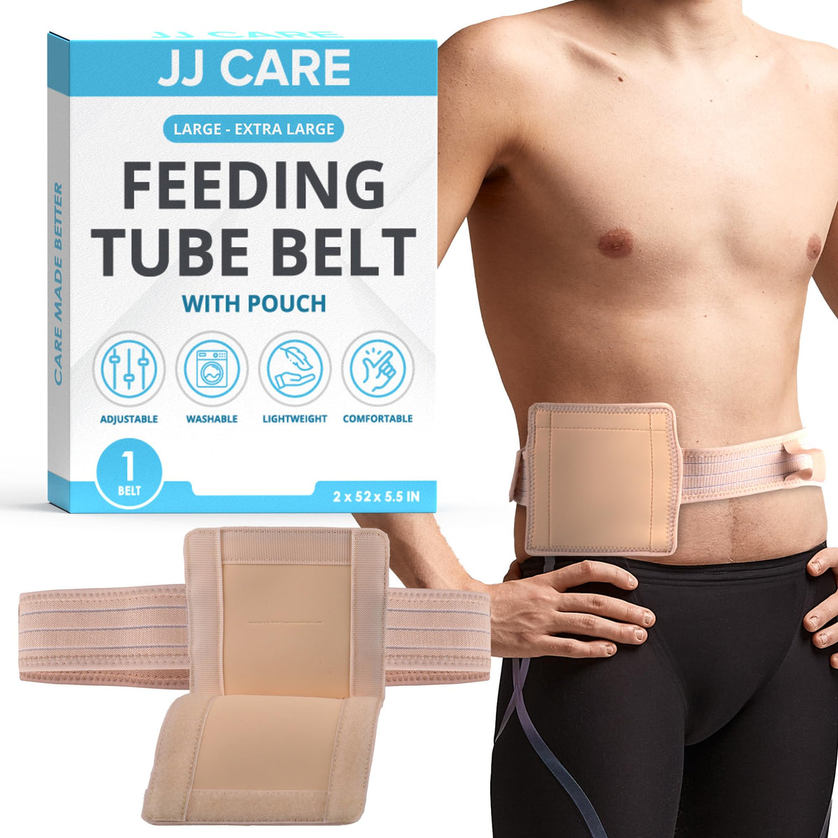 JJ CARE Feeding Tube Belt (Large), Breathable PEG Tube Belt, Nylon Fab ...