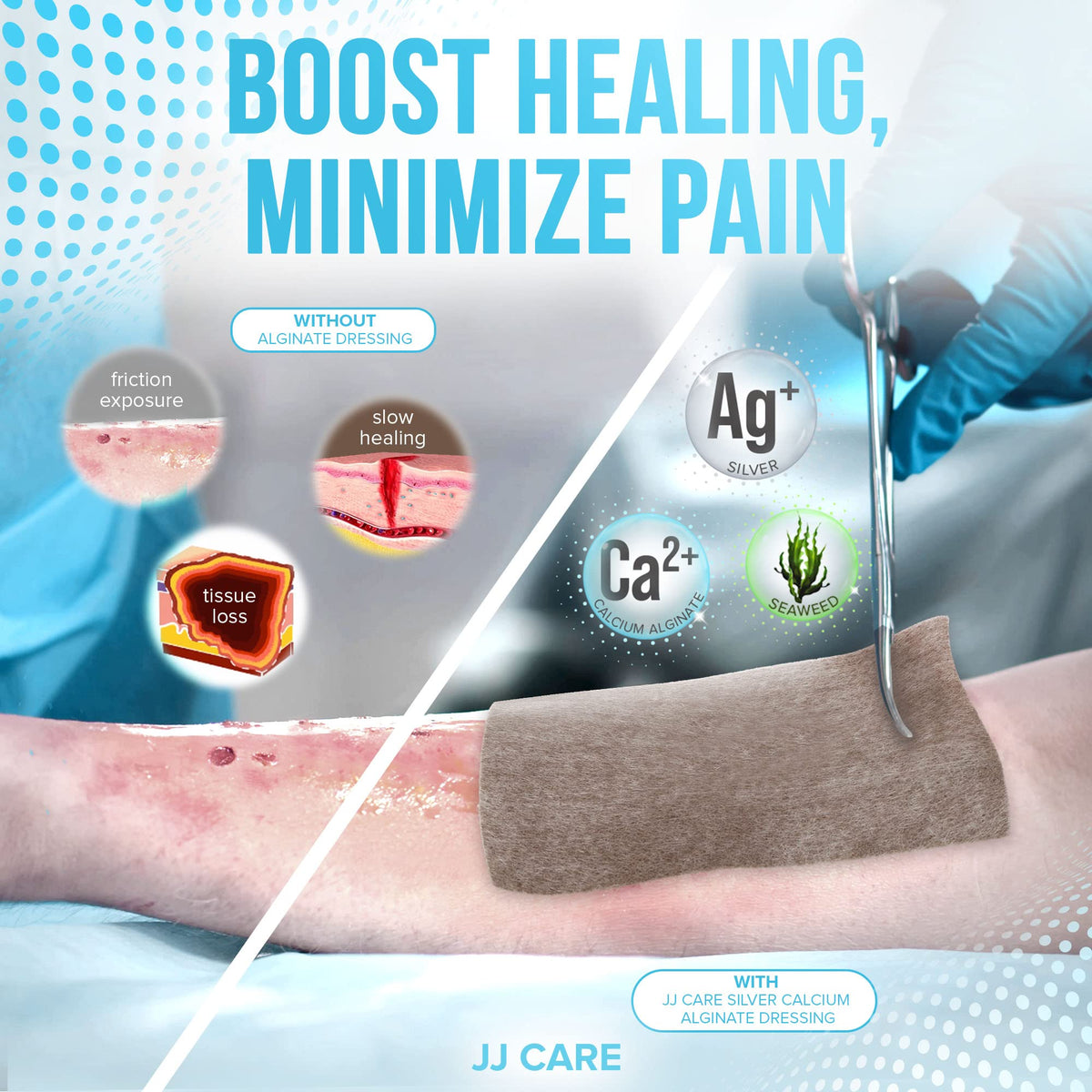 JJ CARE Silver Calcium Alginate Wound Dressing (Pack of 10) 4x5, Calci ...