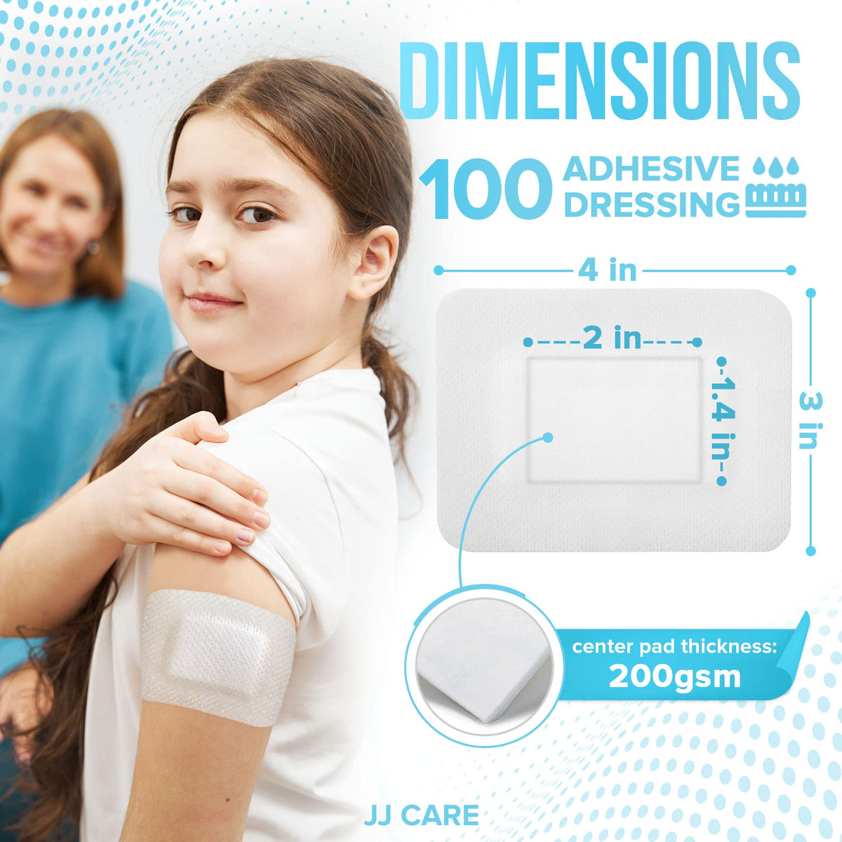 JJ CARE Adhesive Island Dressing [Pack of 50], 2x3.75 Sterile Bordered ...