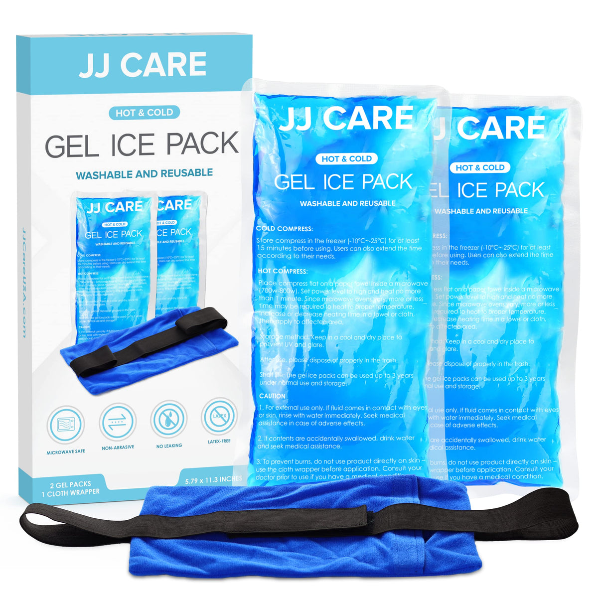 JJ CARE Gel Ice Packs Reusable - Pack of 2 Soft Ice Pack for Injuries ...